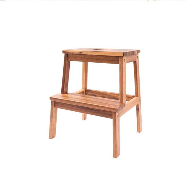 maocao hoom 1.6 ft. H 2-Step Acacia Wood Steps Stool, 350 lbs. Load ...