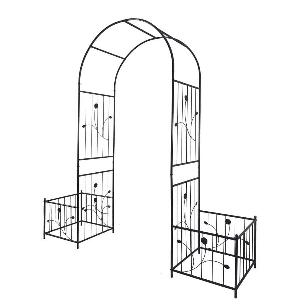 Oyezvary 86 in. H Outdoor Metal Garden Trellis Arch with 2 Plant Stands Climbing Plants Support ...