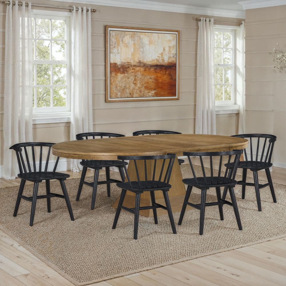 Steve Silver Vaughn 7 Piece Driftwood Round Wood Dining Table Set with ...