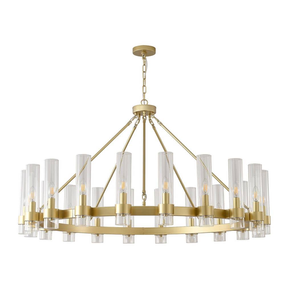 PAKOKULA Modern 20-Light Gold Wagon Wheel Chandelier with Clear Glass Shade G-126-20G - The Home ...