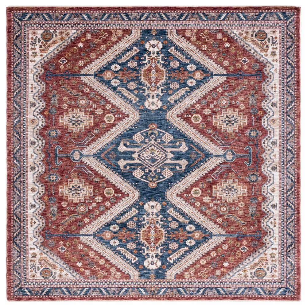 SAFAVIEH Heirloom 7 ft. x 7 ft. Navy/Rust Border Distressed Square Area ...