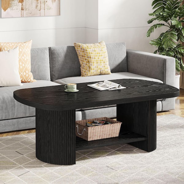 BYBLIGHT Allan 45.2 in. Black Rectangle Engineered Wood Fluted Coffee ...