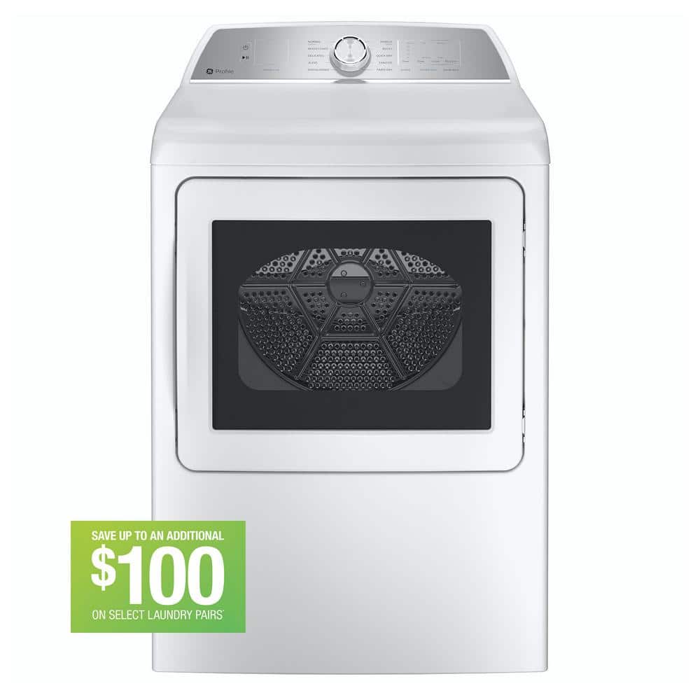 GE Profile 7.4 cu. ft. Smart Electric Dryer in White with Sanitize ...