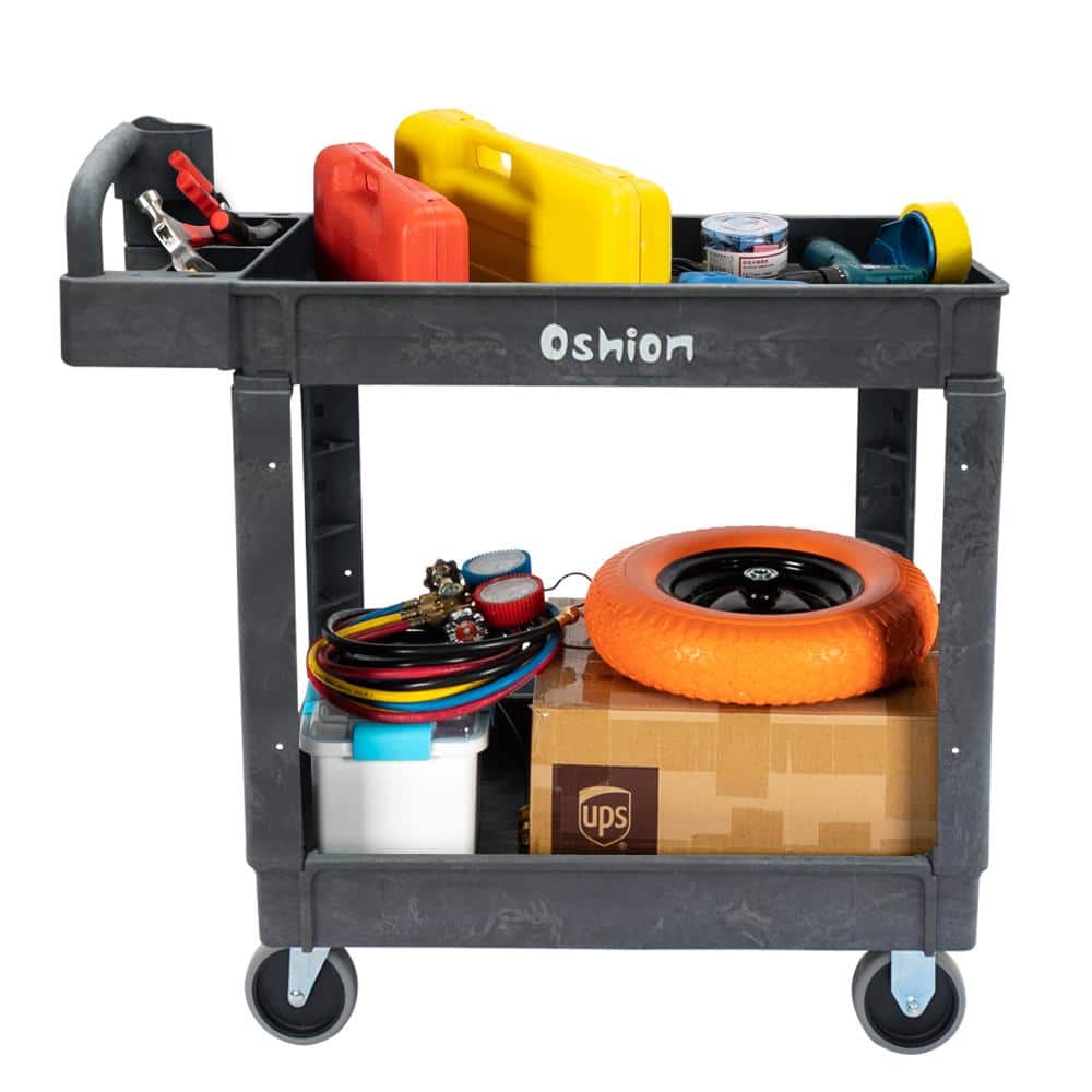 Karl home 550 lb. Capacity 2-Tier Plastic 4-Wheeled Utility Cart in ...