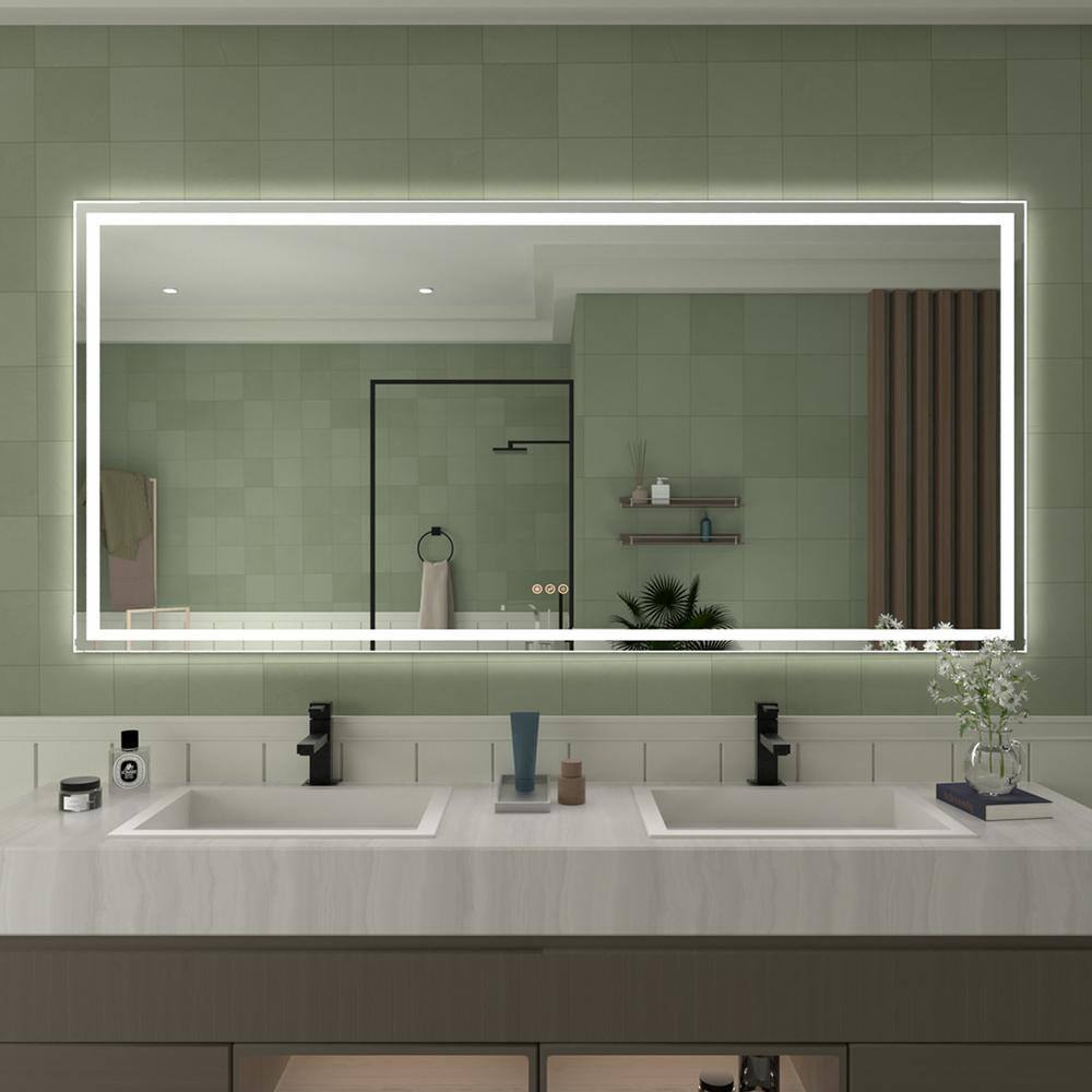 TaiMei 72 in. W x 36 in. H Frameless LED Single Bathroom Vanity Mirror ...