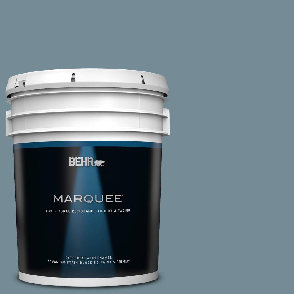 BEHR MARQUEE 5 gal. #QE-54 Shaker Blue Satin Enamel Exterior Paint ...
