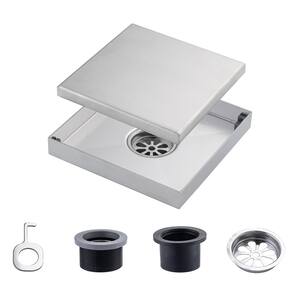 WOWOW 4.5 in. Brushed Nickel Floor Drain with Square Stainless Steel ...