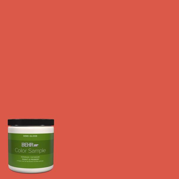 BEHR PREMIUM PLUS 8 oz. #180B-6 Fiery Red Semi-Gloss Interior/Exterior ...
