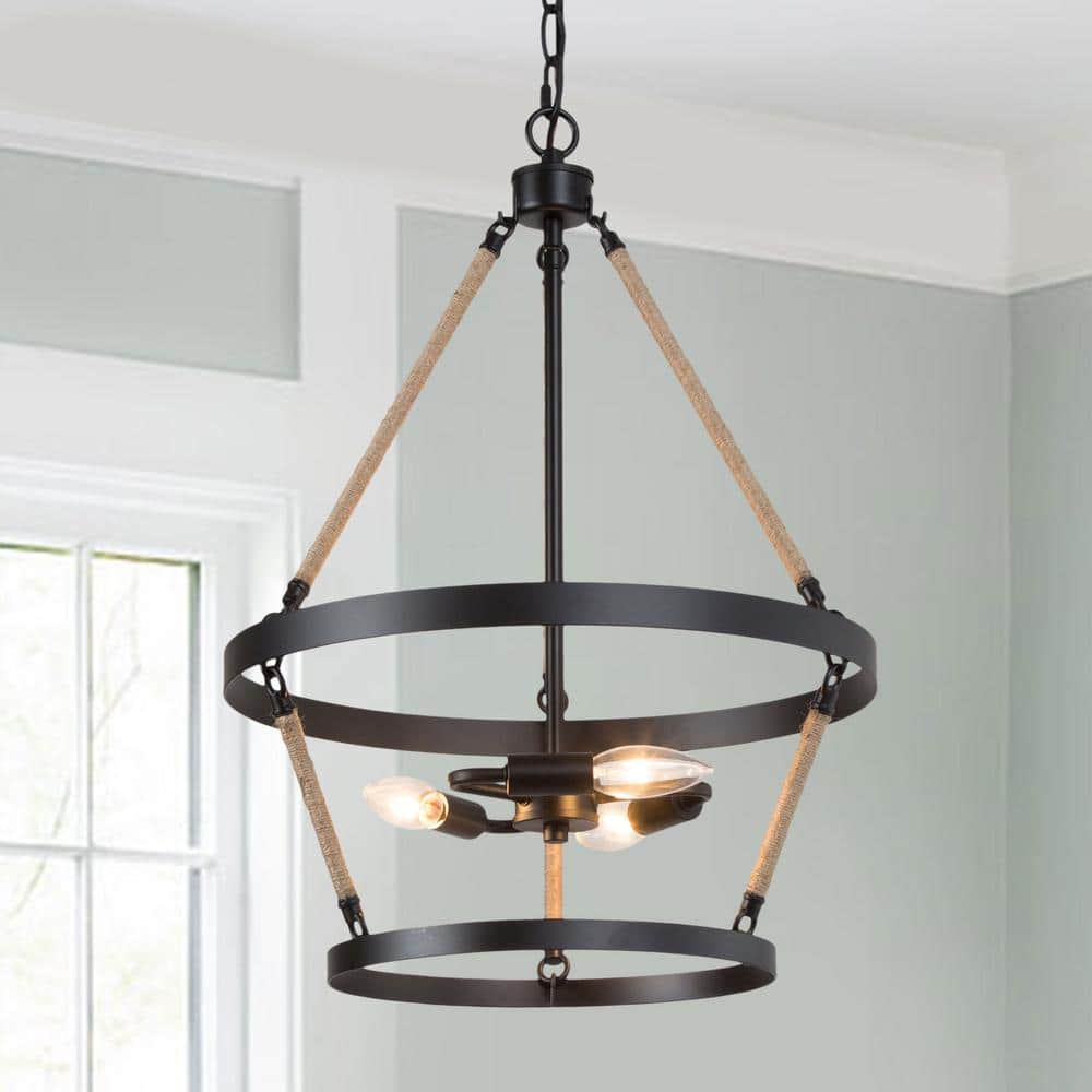 LNC Black Chandelier Drum Candlestick 3-Light Industrial Farmhouse ...