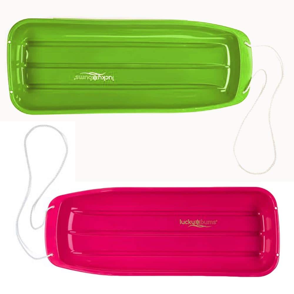 Lucky Bums 48 in. 1-Person Pink Plastic Sled and 2-Person Green Plastic ...
