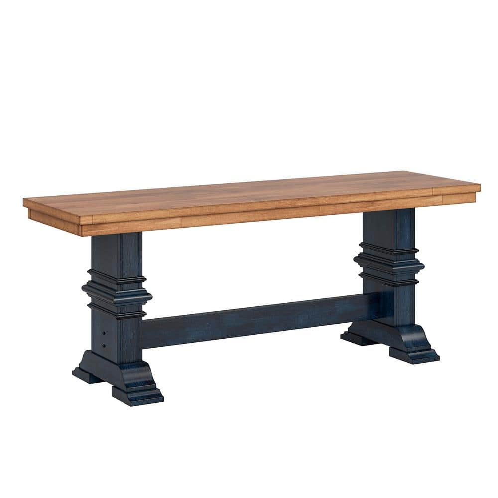 HomeSullivan Two Tone Oak And Antique Denim Dining Bench With Trestle ...