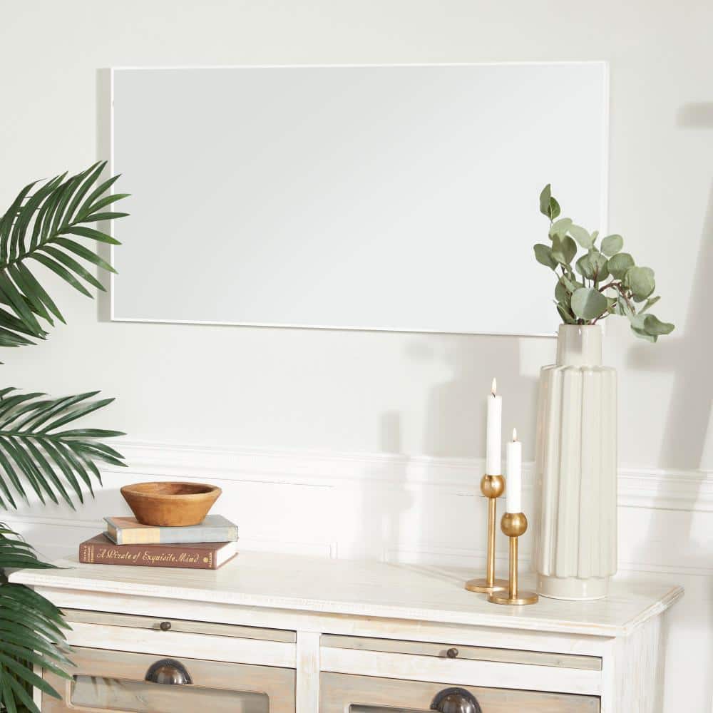 Litton Lane 36 in. x 18 in. Rectangle Framed White Wall Mirror with ...