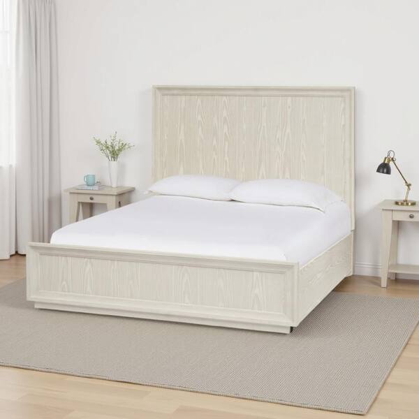 Benjara Maxi Beige Wood Frame Full Size Platform Bed with Headboard ...