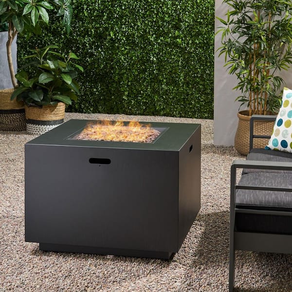 Dark Gray Square Iron Outdoor Patio Propane Fire Pit-50,000 BTU, Tank ...