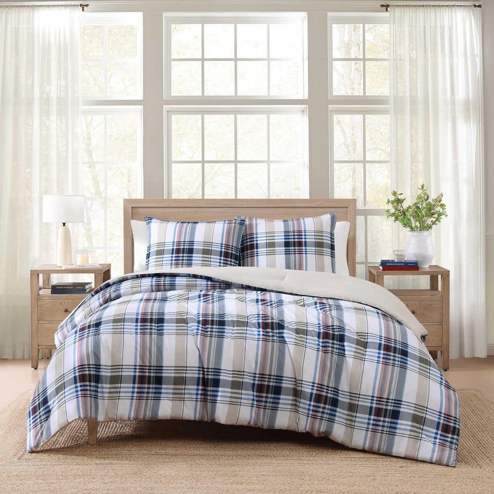 Tommy Hilfiger Waterbury Plaid 3-Piece White/Navy/Red Cotton Full/Queen ...