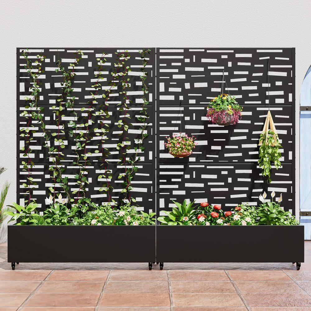 Dovelina Set of 2-73 in. x 16 in. x 47 in. Black Metal Iron Planter Box ...