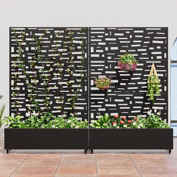 Dovelina Set of 2-73 in. x 16 in. x 47 in. Black Metal Iron Planter Box ...