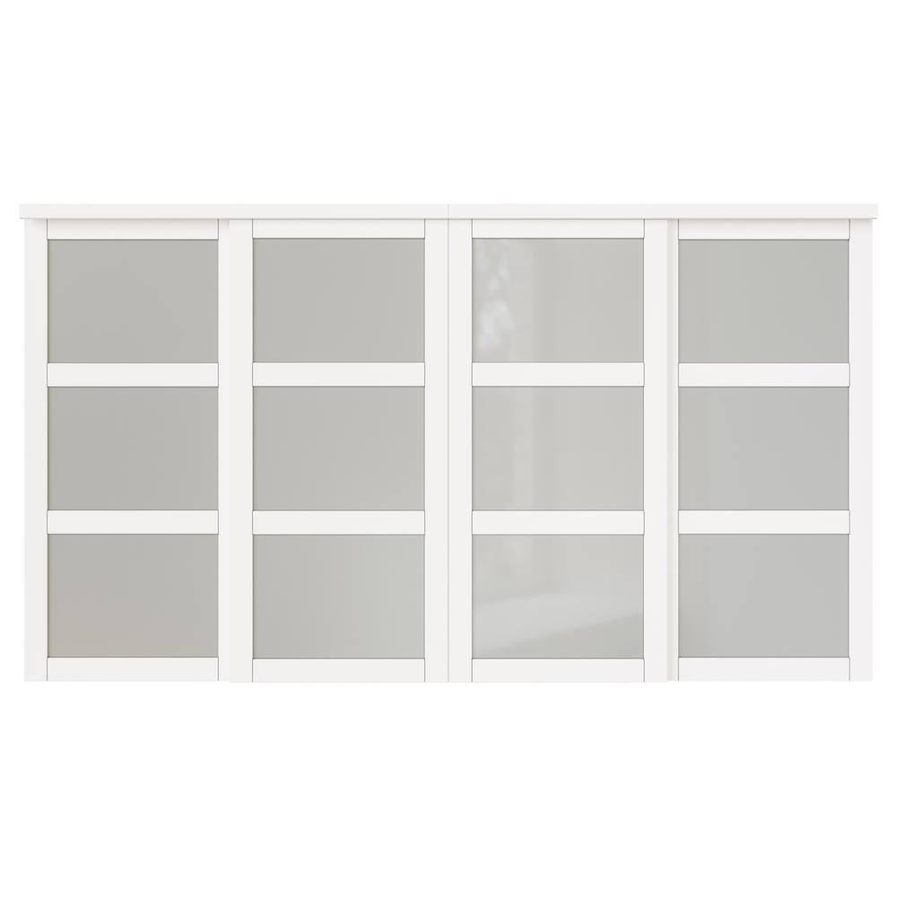 ARK DESIGN 144 in. x 80 in. 3-Lite White Tempered Frosted Glass Closet ...