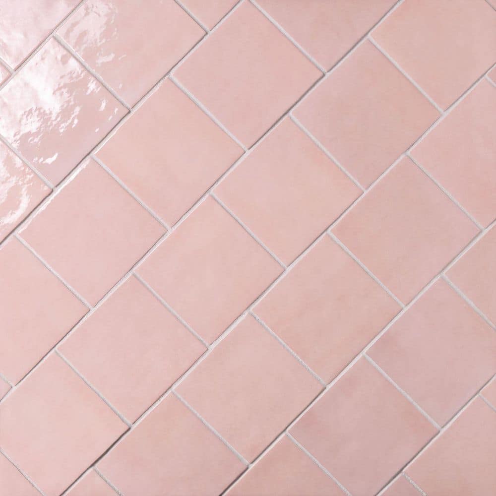 Bedrosians Cloe Subway Glossy Pink 5 in. x 5 in. Handmade-Look Ceramic ...