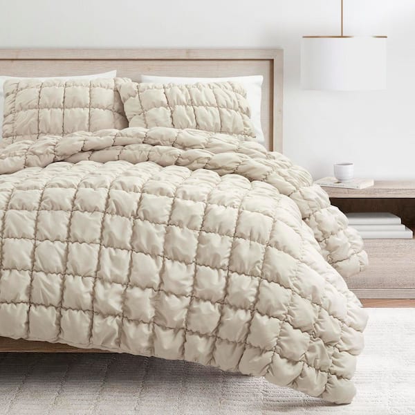 HOMEBOUTIQUE Puff 3 Pieces Neutral Solid Microfiber Full/Queen ...