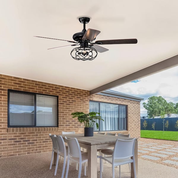 Sunpez 52 in. Indoor Matte Black Industrial Ceiling Fan with Light ...
