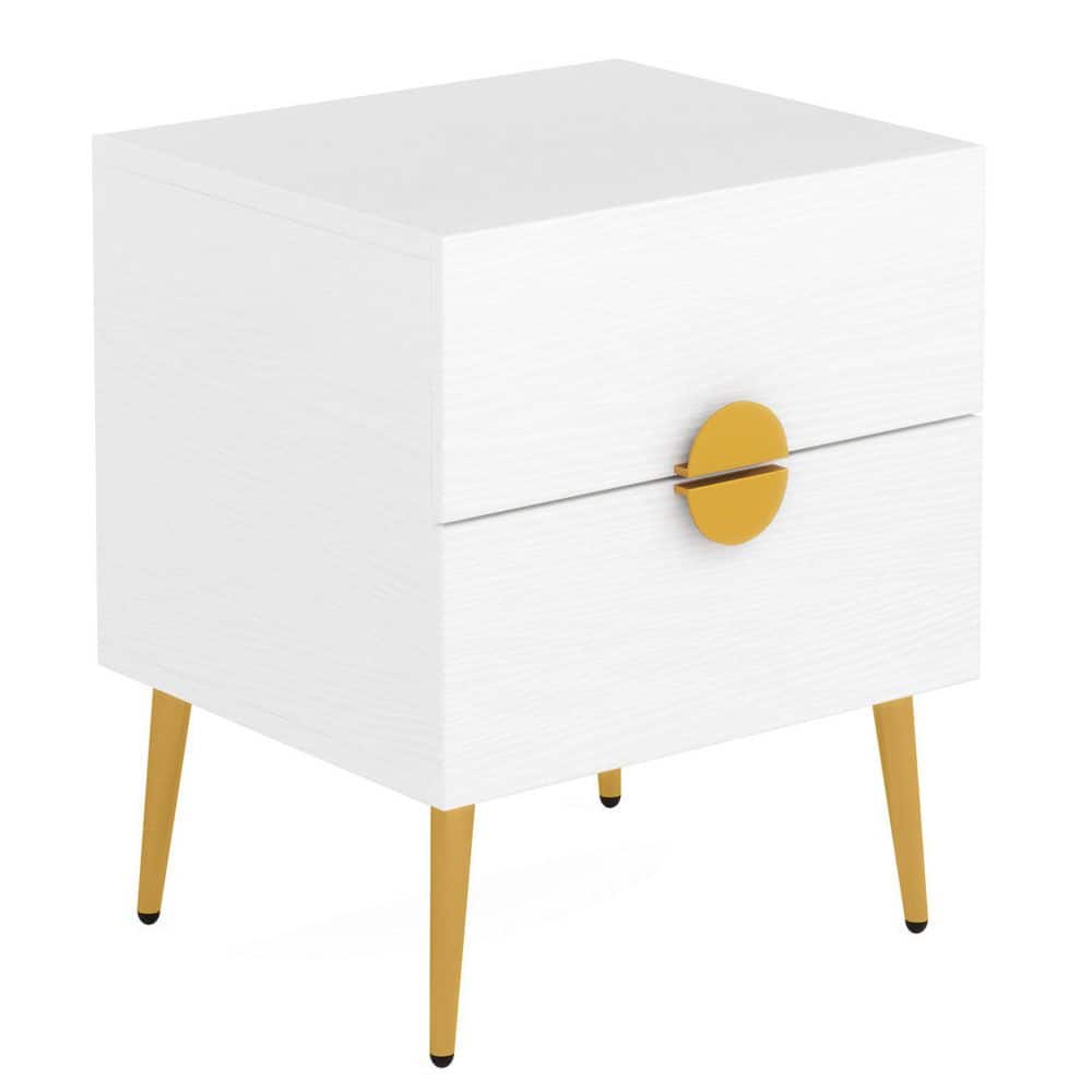 BYBLIGHT Fenley 2-Drawer White Nightstand with Adjustable Feet Pad 19.7 ...