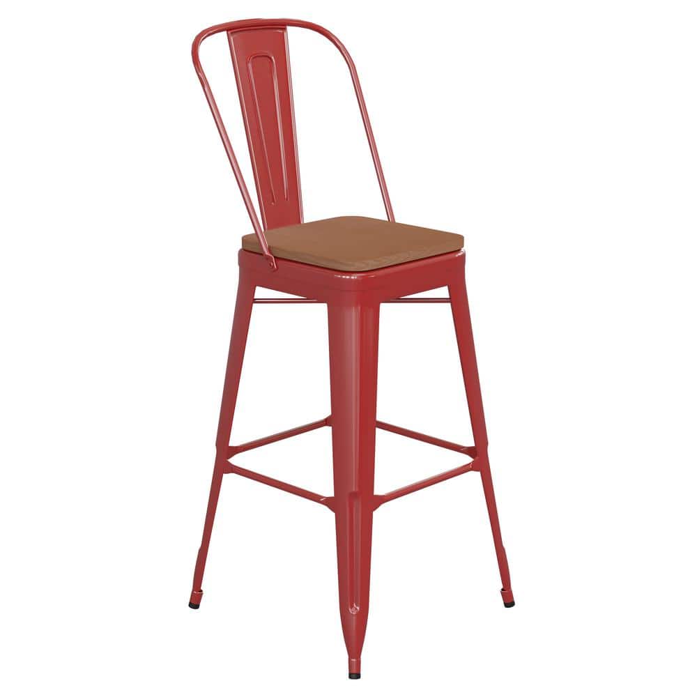 Carnegy Avenue 30 in. Red/Teak Metal Outdoor Bar Stool CGA-CH-515809-RE ...