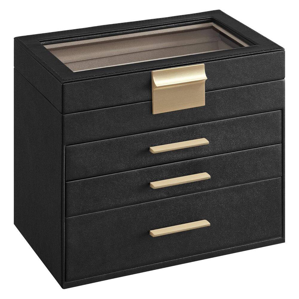 6 x 9.9 x 8.5 in. Cloud Black and Gold 4-Layer Jewelry Box Organizer ...