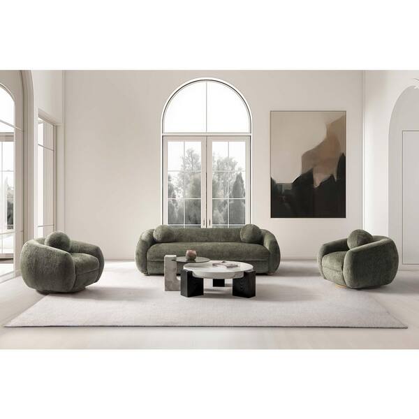 Manhattan Comfort Tribeca 3 Piece Modern Glam Olive Green Chenille Upholstered Sofa and Accent Chair Living Room Set 3 ACSF16 OG