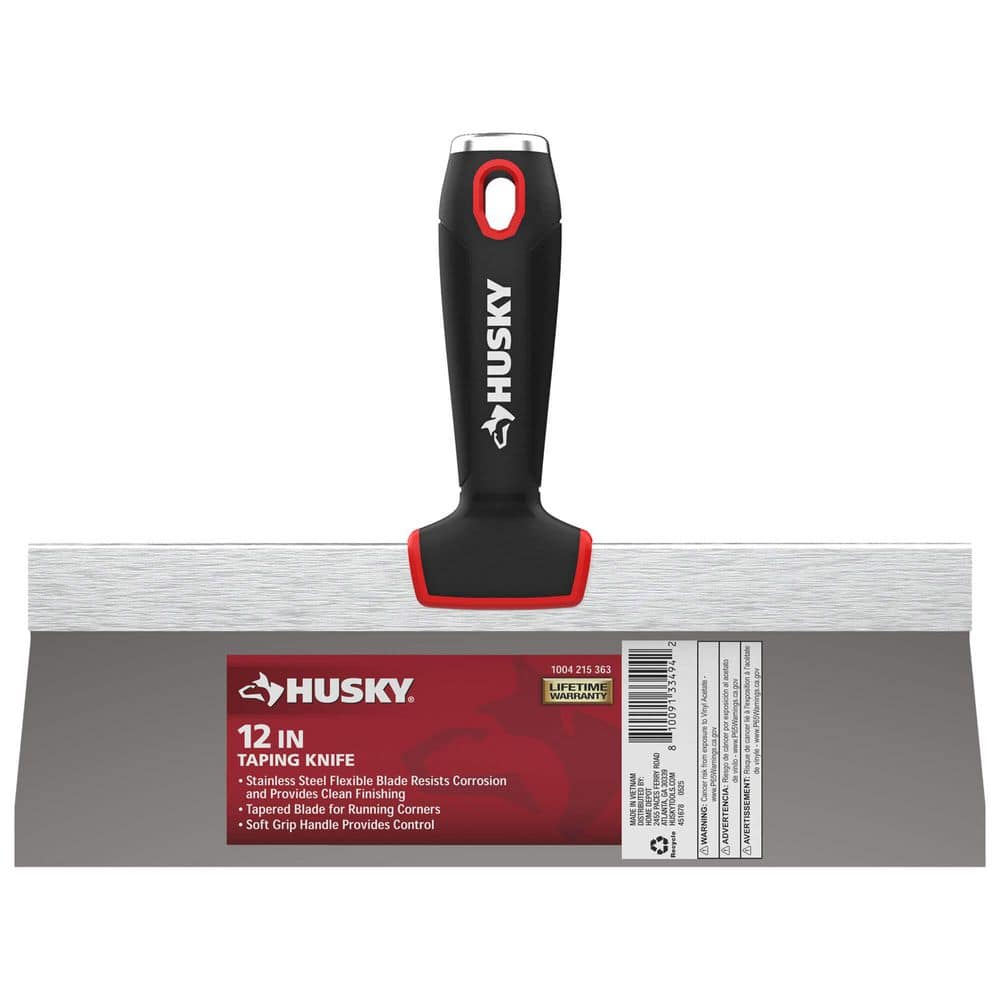 Husky Husky 12 in. Stainless Steel Taping Knife with Soft Grip Handle ...
