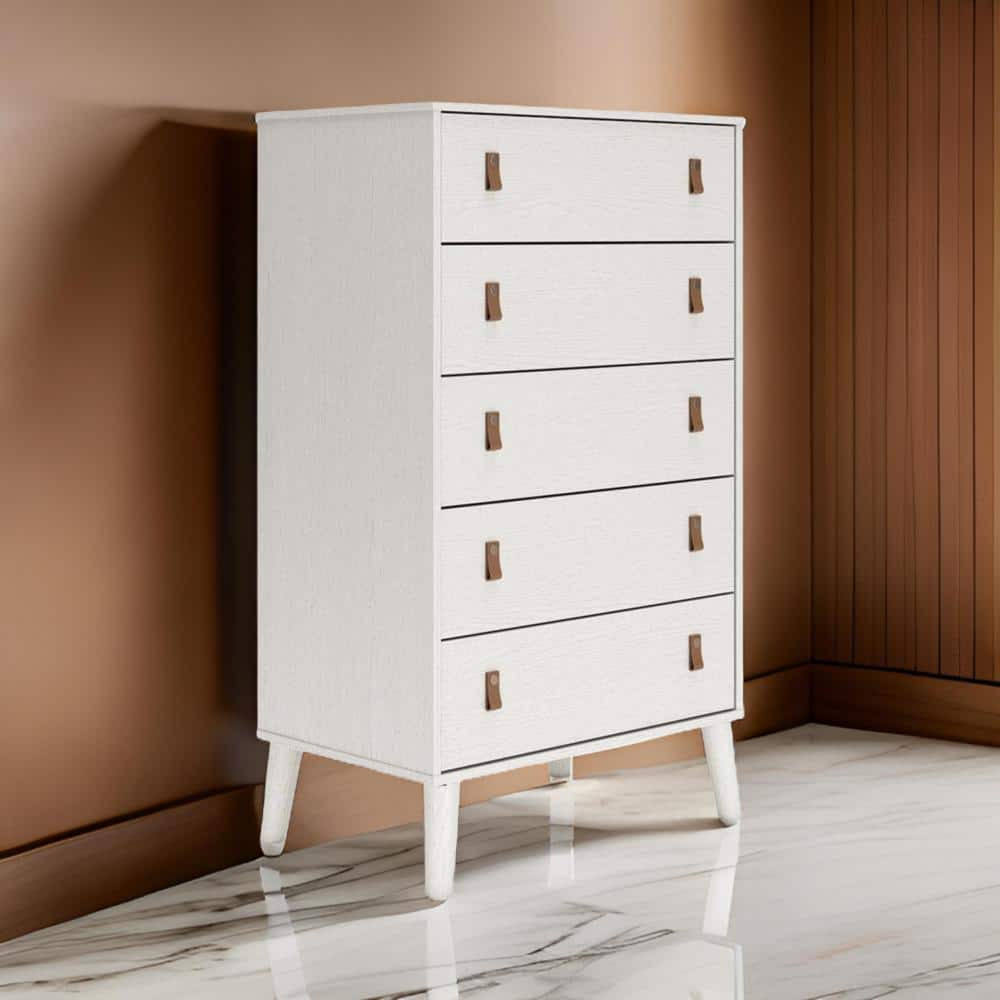 Benjara White and Brown 5-Drawers 29.88 in. Chest of Drawers Dresser ...