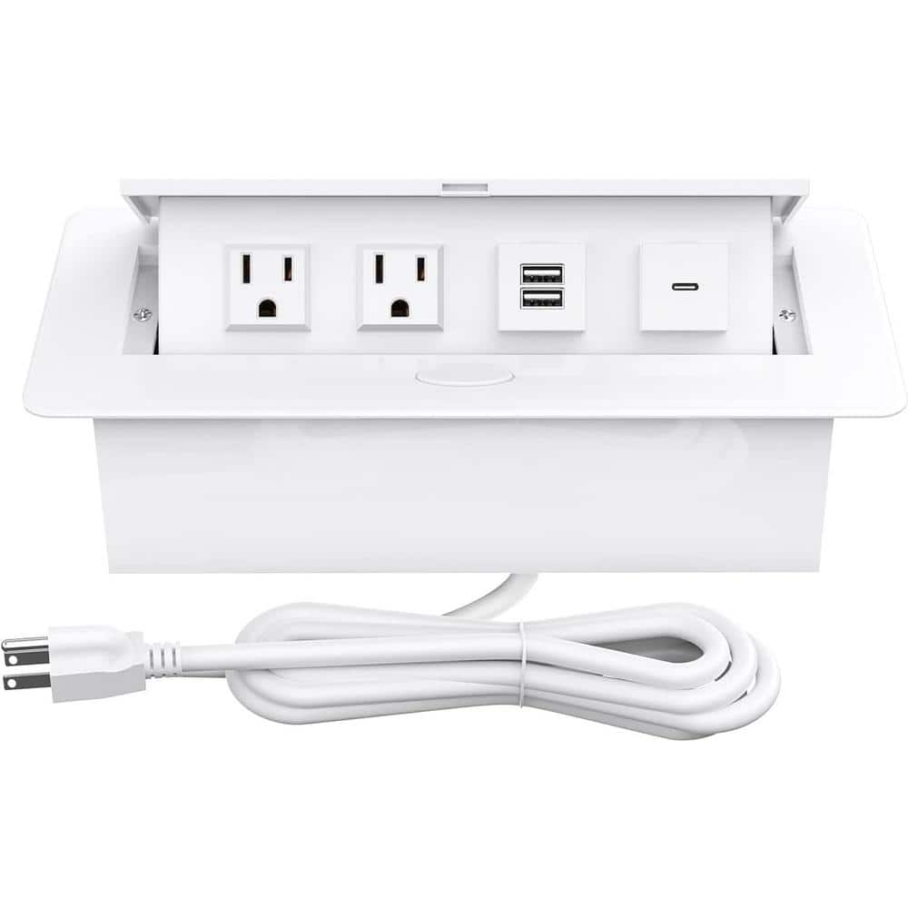 Lukyamzn 2-Outlets 6 ft. Power Cord Pop Up Power Strip with 2 USB-A and ...