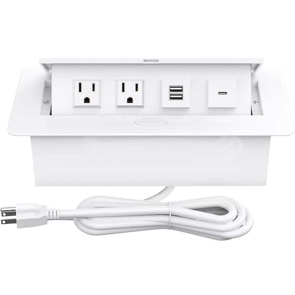 Lukyamzn 2-Outlets 6 ft. Power Cord Pop Up Power Strip with 2 USB-A and ...