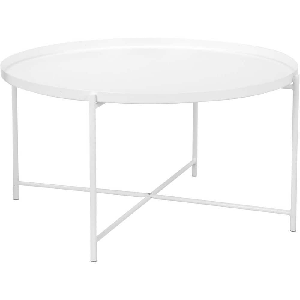 HOME IMPORTS EMPORIUM 33 in. White Round Metal Top Coffee Table ...