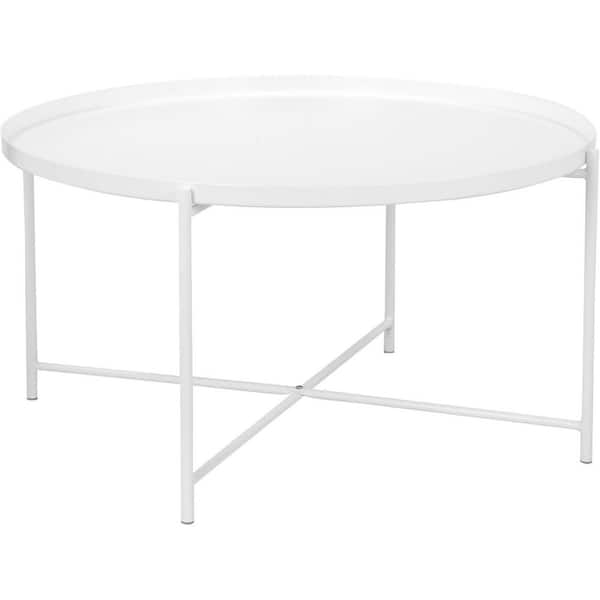 HOME IMPORTS EMPORIUM 33 in. White Round Metal Top Coffee Table ...