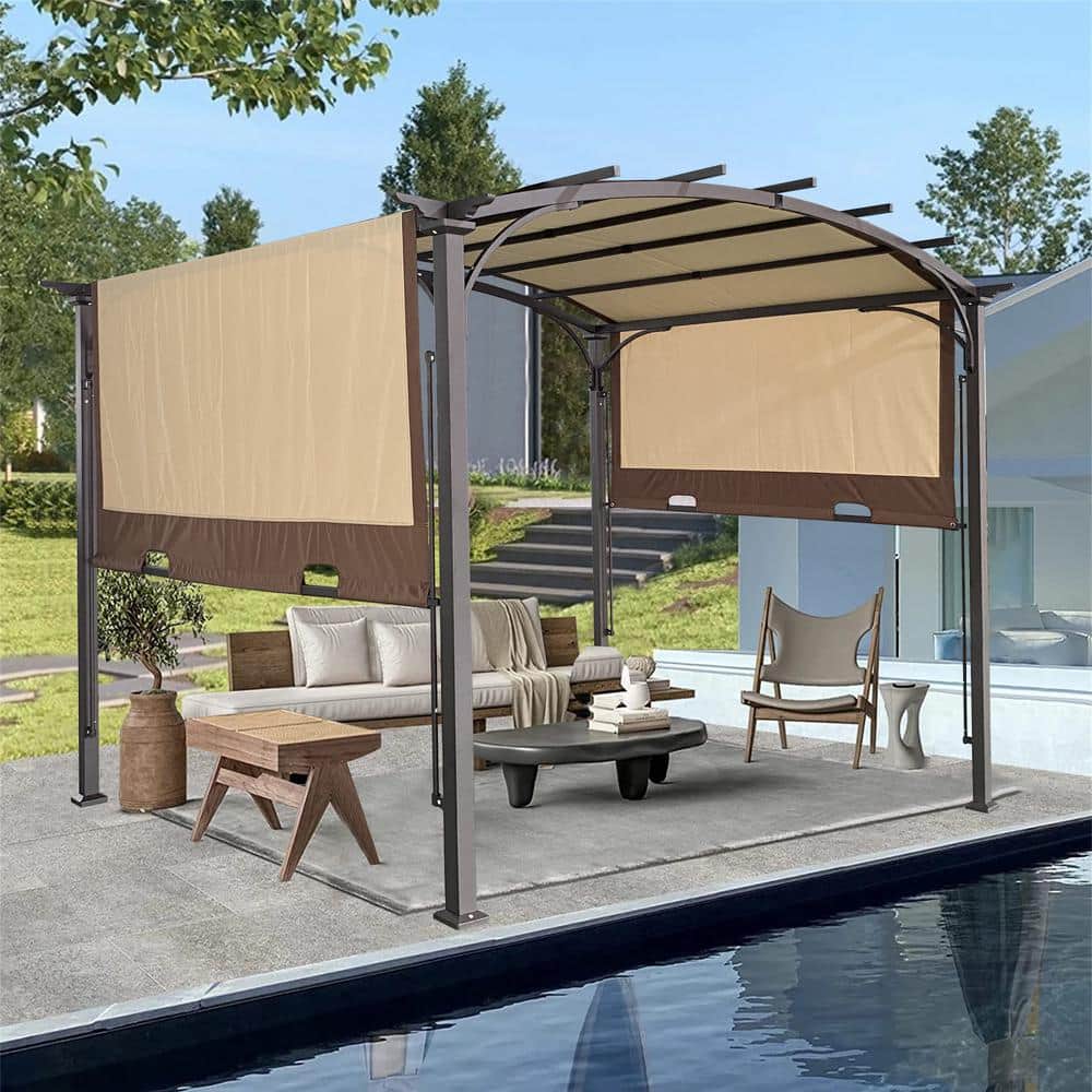12 ft. x 9 ft. Outdoor Pergola Retractable Shade Canopy Arched Gazebo ...