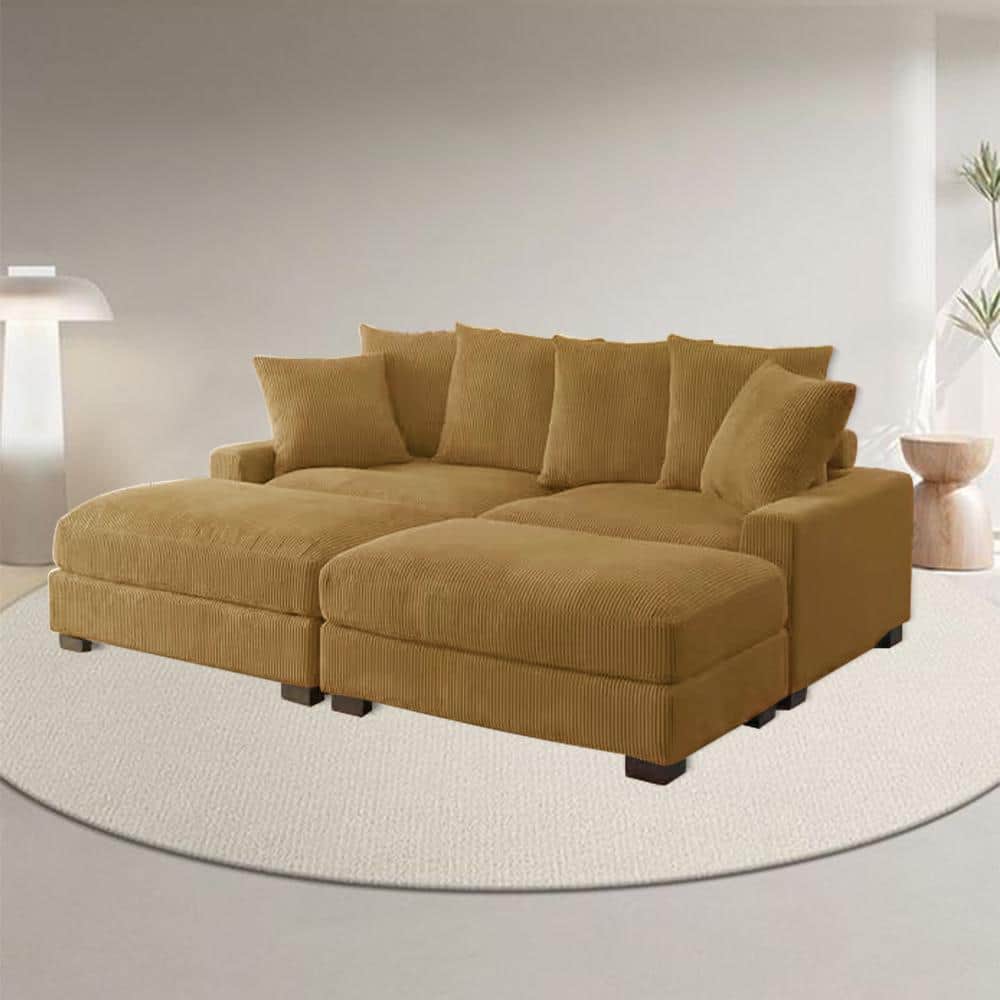 Monland 89 in. Square Arm Polyester Corduroy Upholstery U-Shaped Chaise ...