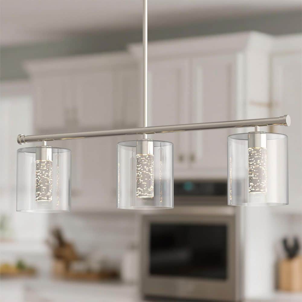 YANSUN 3-Light Brushed Nickel Modern Kitchen Island Integrated LED ...