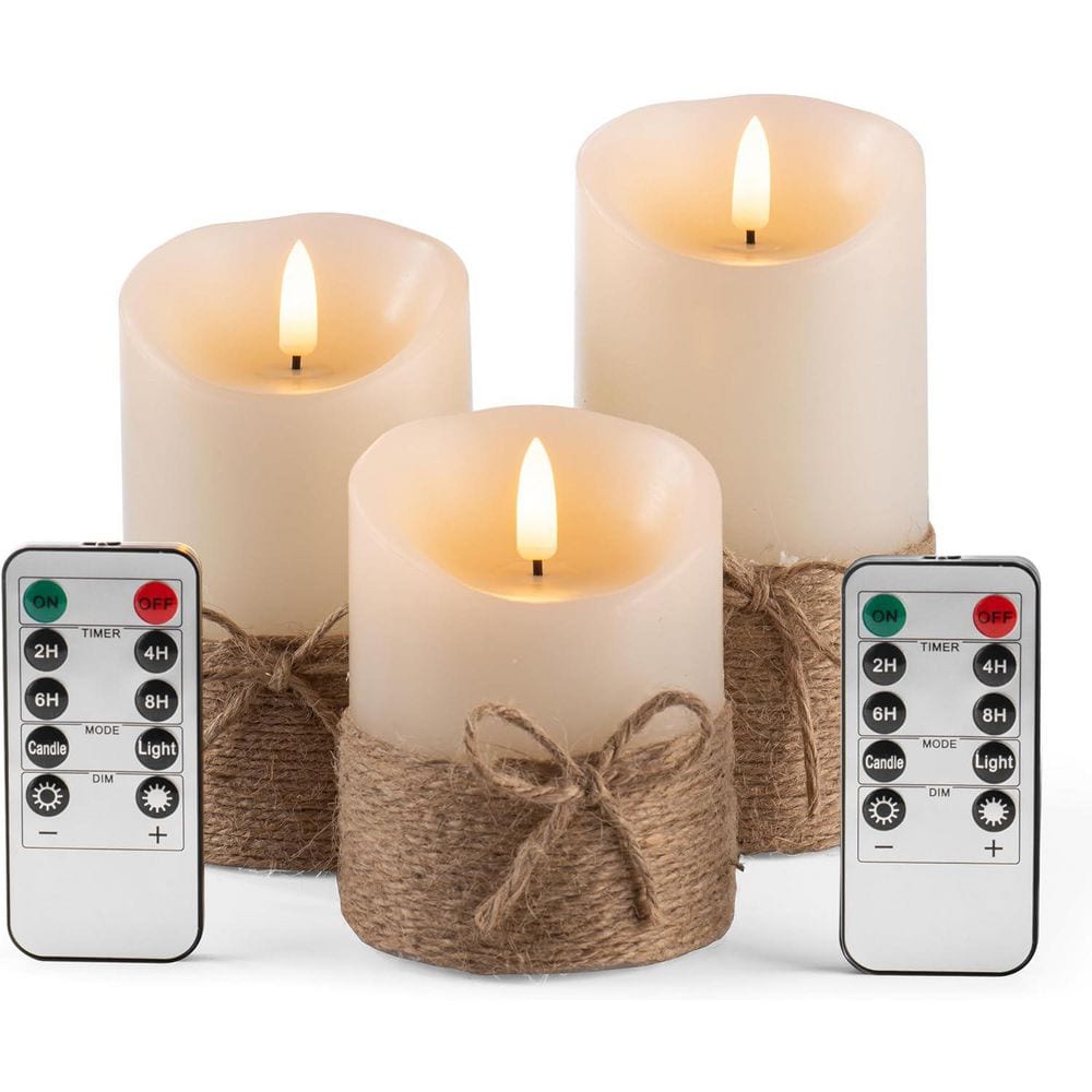 Ivory Flameless Candles Battery Operated Pillar Real Wax Electric LED ...