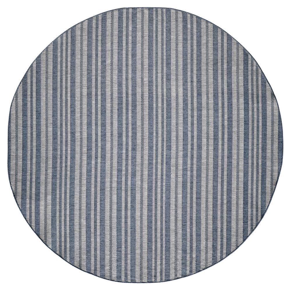 MILLERTON HOME Isla Denim 8 ft. Round Transitional Striped Indoor ...