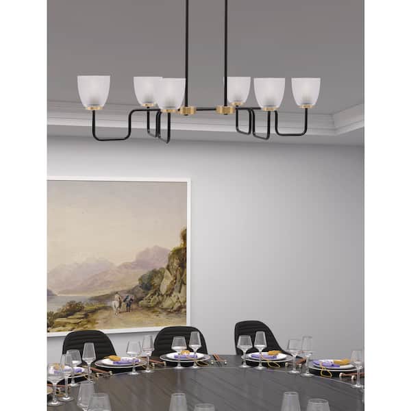 Elonia 6 Light Matte Black & Brass Linear Chandelier with 4