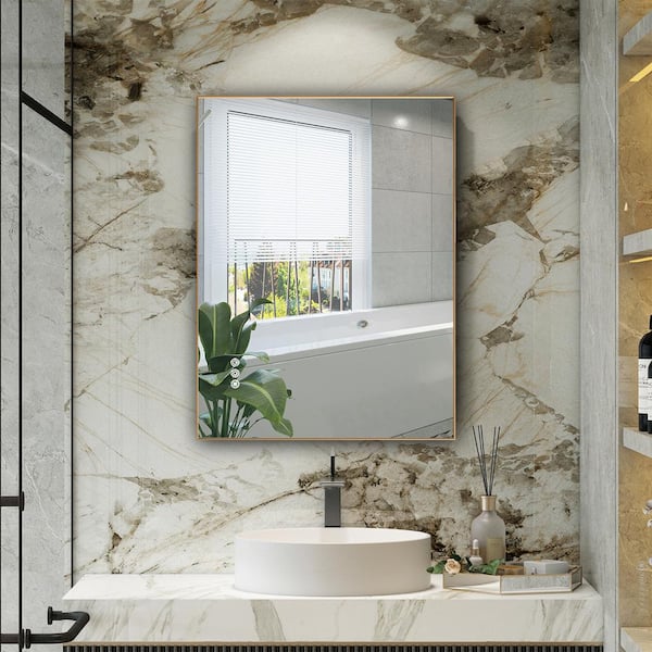 ANGELES HOME 32 in. W x 24 in. H Small Rectangular Aluminium Framed ...