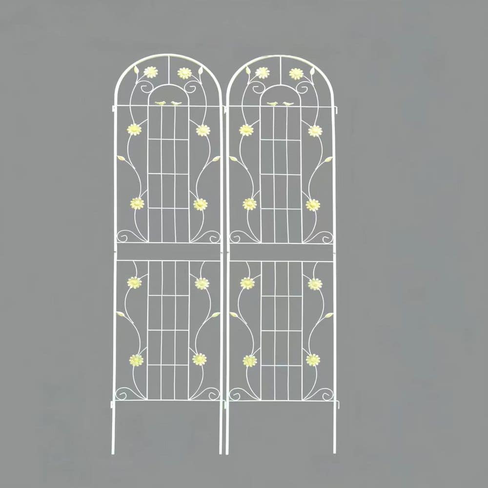 2 Pack 86.7 in. H Cream White Metal Garden Trellis-Rustproof Climbing ...