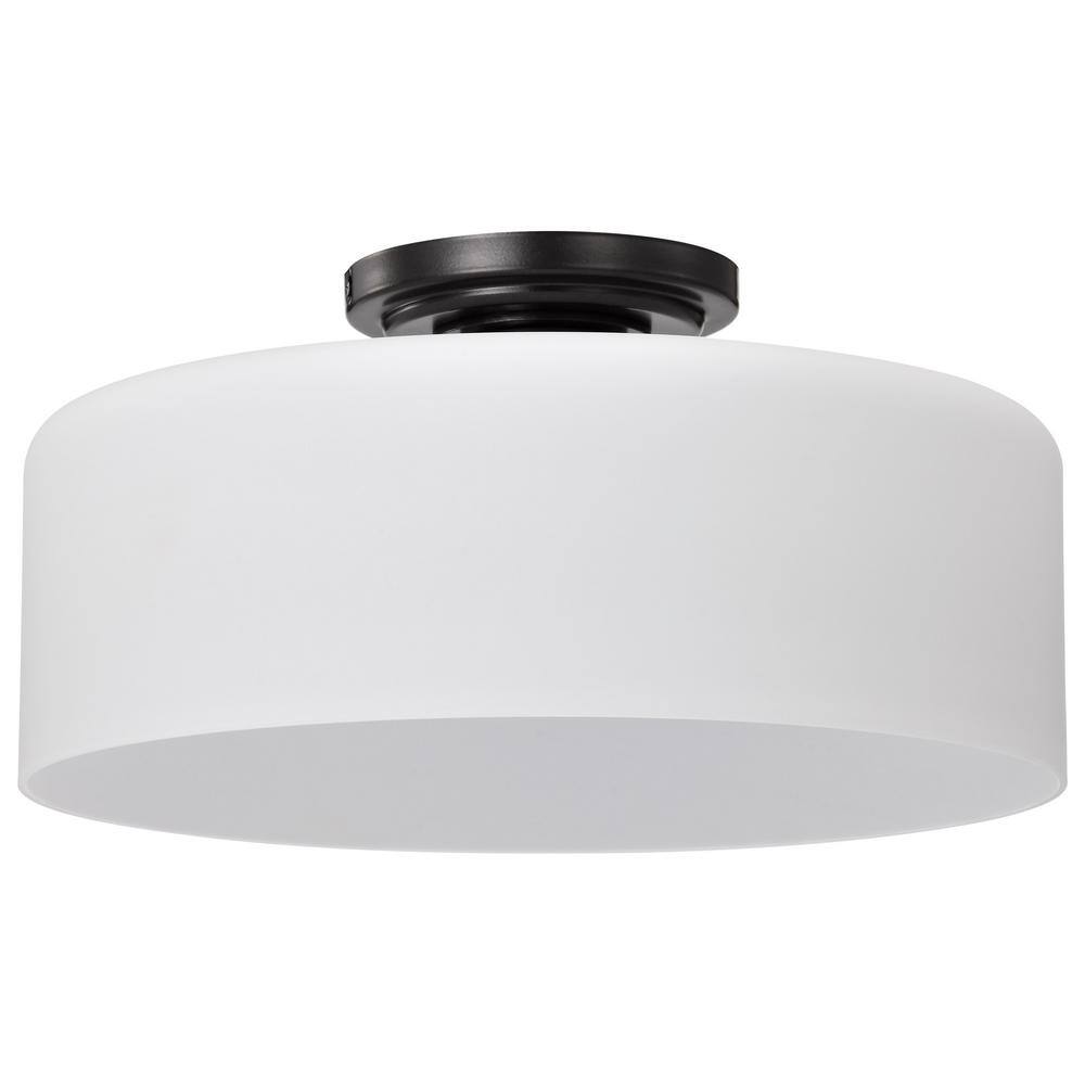 SATCO Warren 13.13 in. 1-Light Gun Metal Semi-Flush Mount Satin White ...