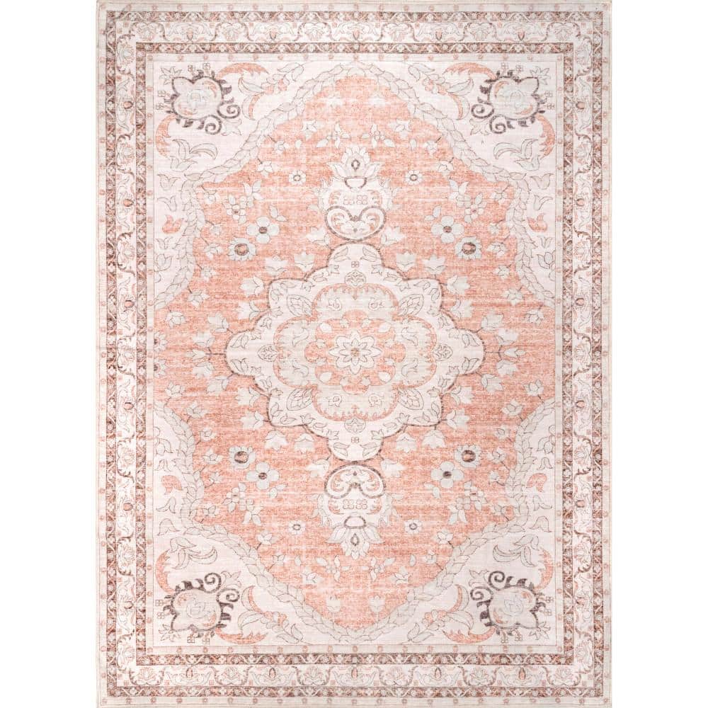 nuLOOM Tracie Machine Washable Peach 6 ft. x 9 ft. Persian Area Rug ...