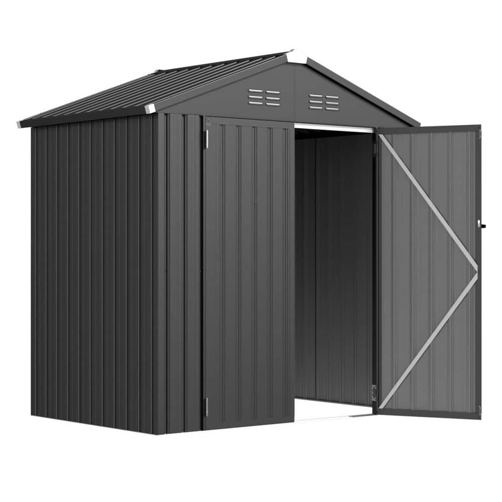 AECOJOY 6 ft. W x 4 ft. D Metal Shed with Double Lockable Door in Dark ...