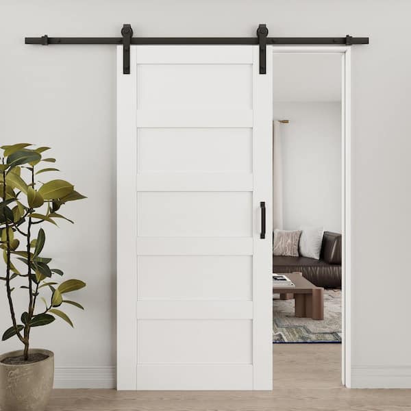ARK DESIGN 48 in. x 80 in. Waterproof 5 Panel White MDF Sliding No ...