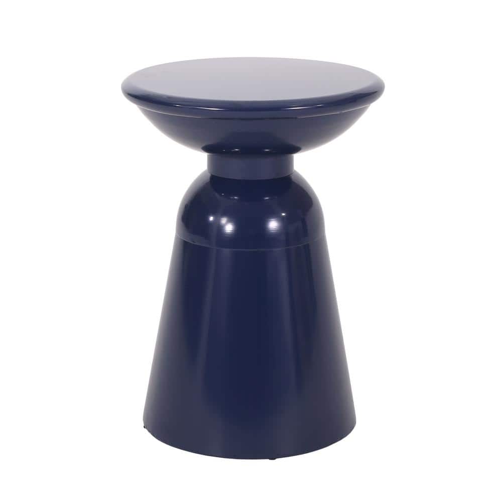 Noble House Aston Navy Blue Pedestal Metal Outdoor Patio Side Table ...