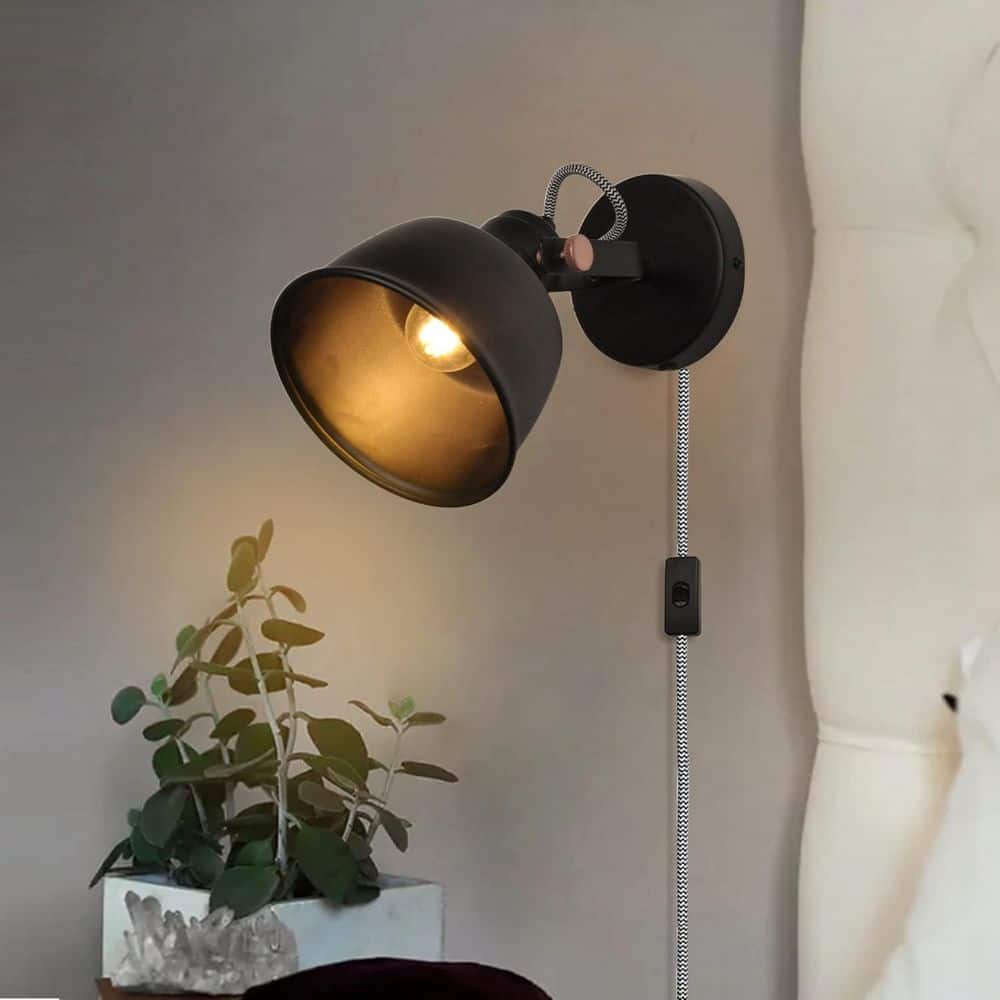Zompoo Modern 6 in. 1-Light Plug in Wall Sconces with Black Rotate ...