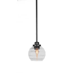Monroe 100-Watt 1-Light Matte Black Shaded Pendant Light with Clear ...